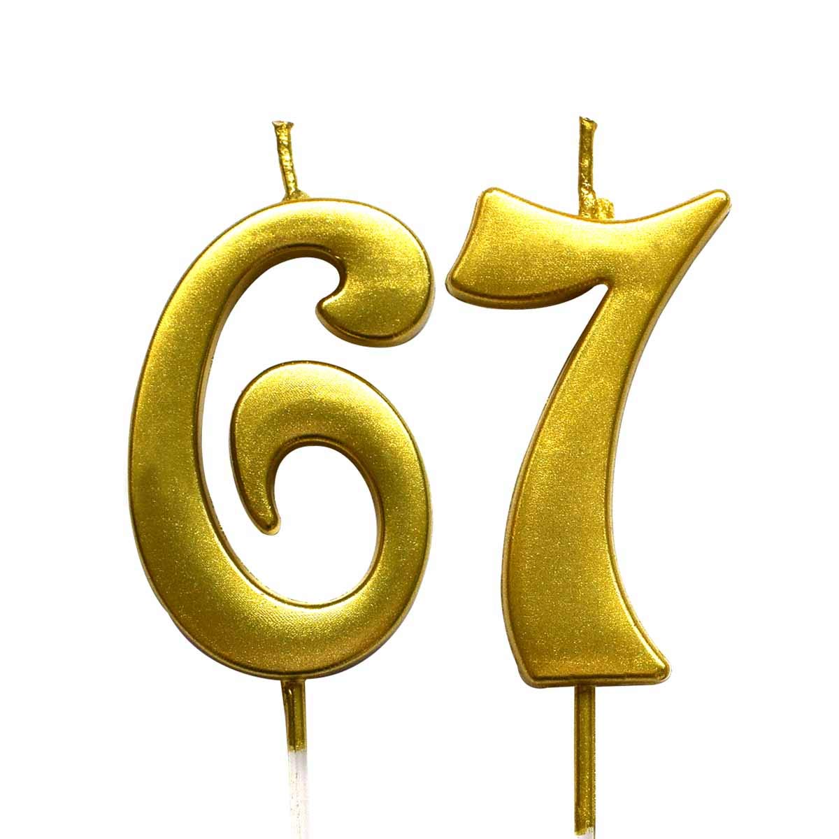 Amazon.com: MAGJUCHE Gold 67th Birthday Numeral Candle, Number 67 Cake ...