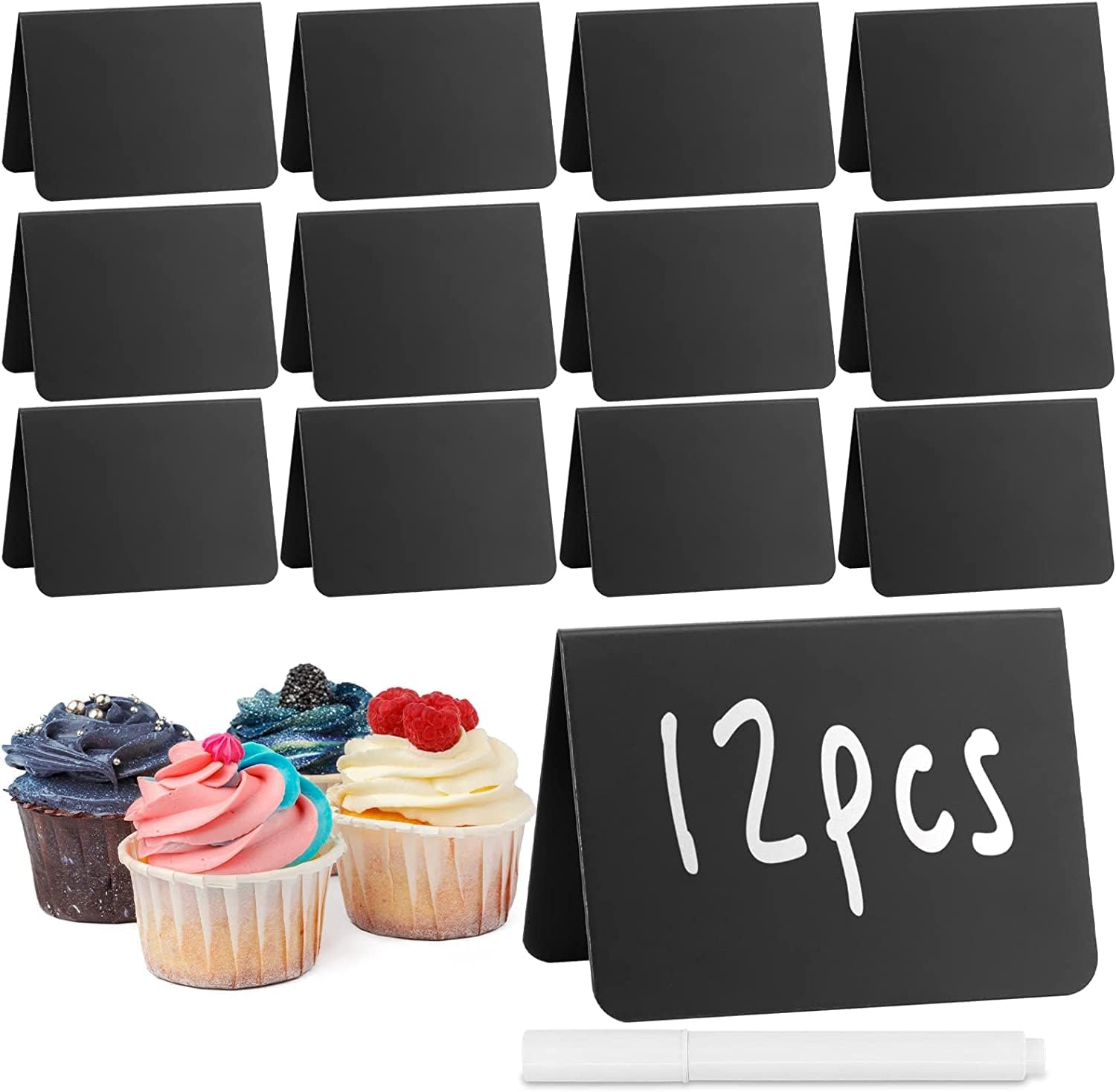 12 Pack Mini Chalkboard Sign V-Shaped Food Labels Black Tags Board with ...