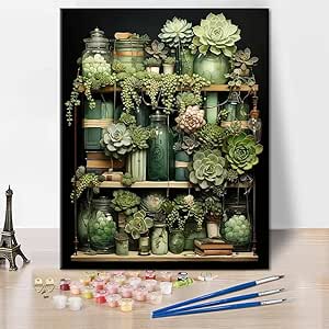 TISHIRON Malen nach Zahlen Erwachsene Sukkulente DIY Malen nach Zahlen für Erwachsene Grüne ...