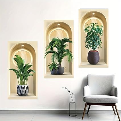 Amazon.com: 3D Green Plants Wall Stickers,Flower Vases Wall Decals for ...