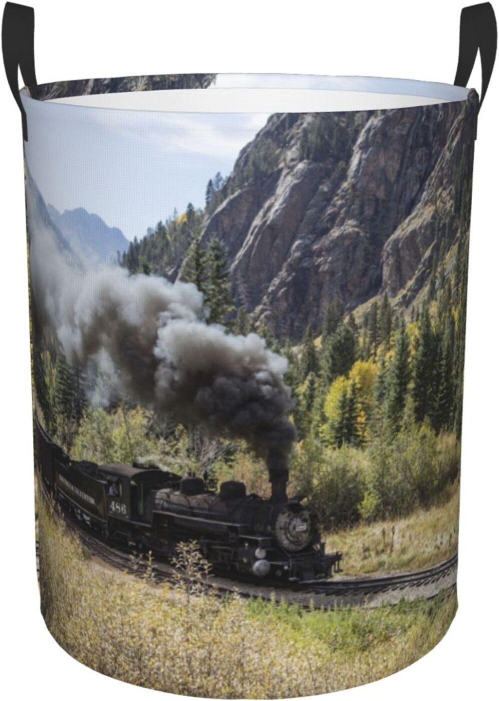 Steam Locomotive Train Round Laundry Hamper - Waterproof Oxford Fabric ...