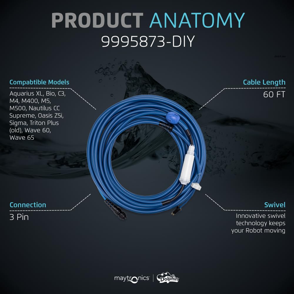 Snapklik.com : Dolphin Genuine Replacement Part Durable 60 FT Blue Cable
