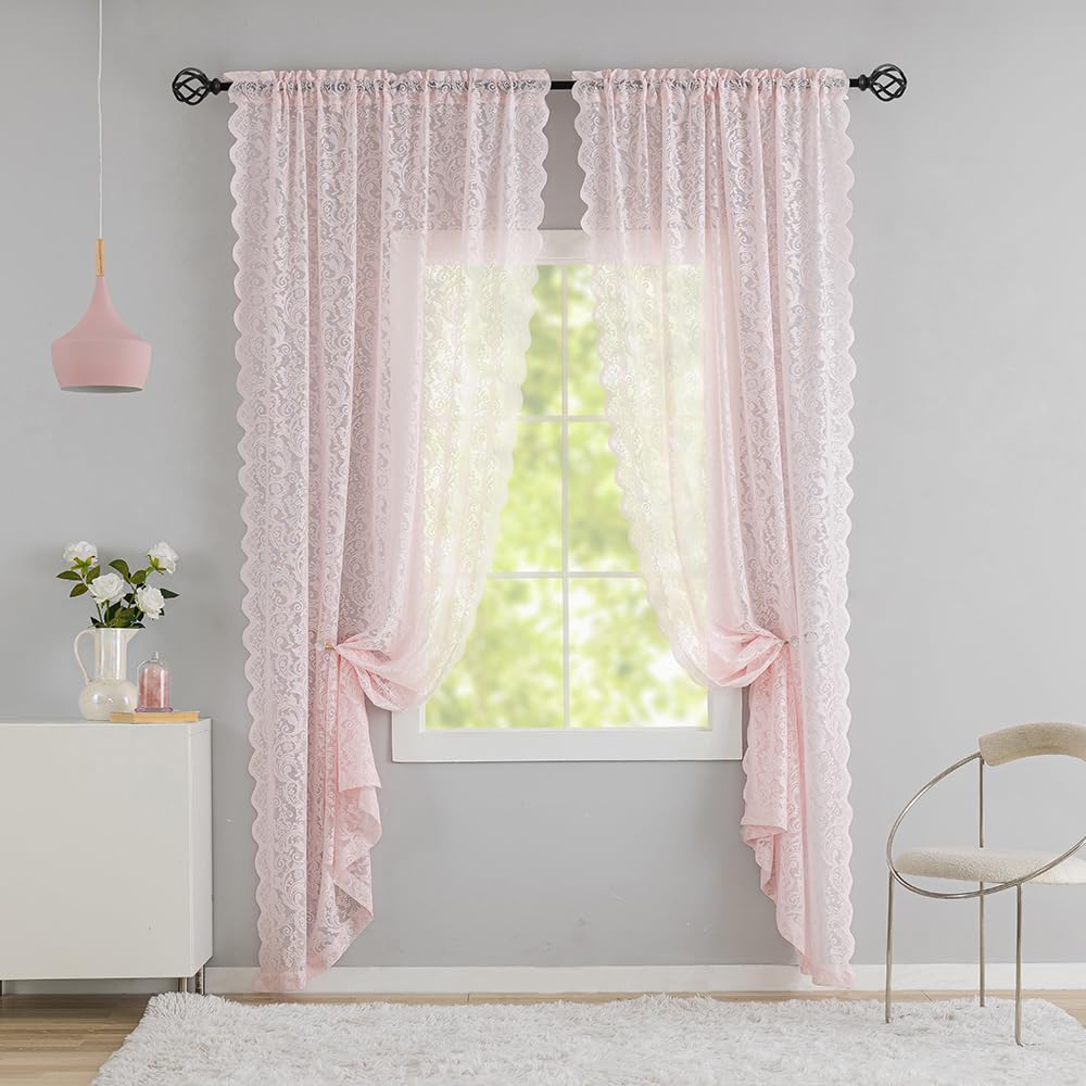 Amazon.com: Pink Boho Curtains 96 Inches Long Vintage Lace Curtains for ...