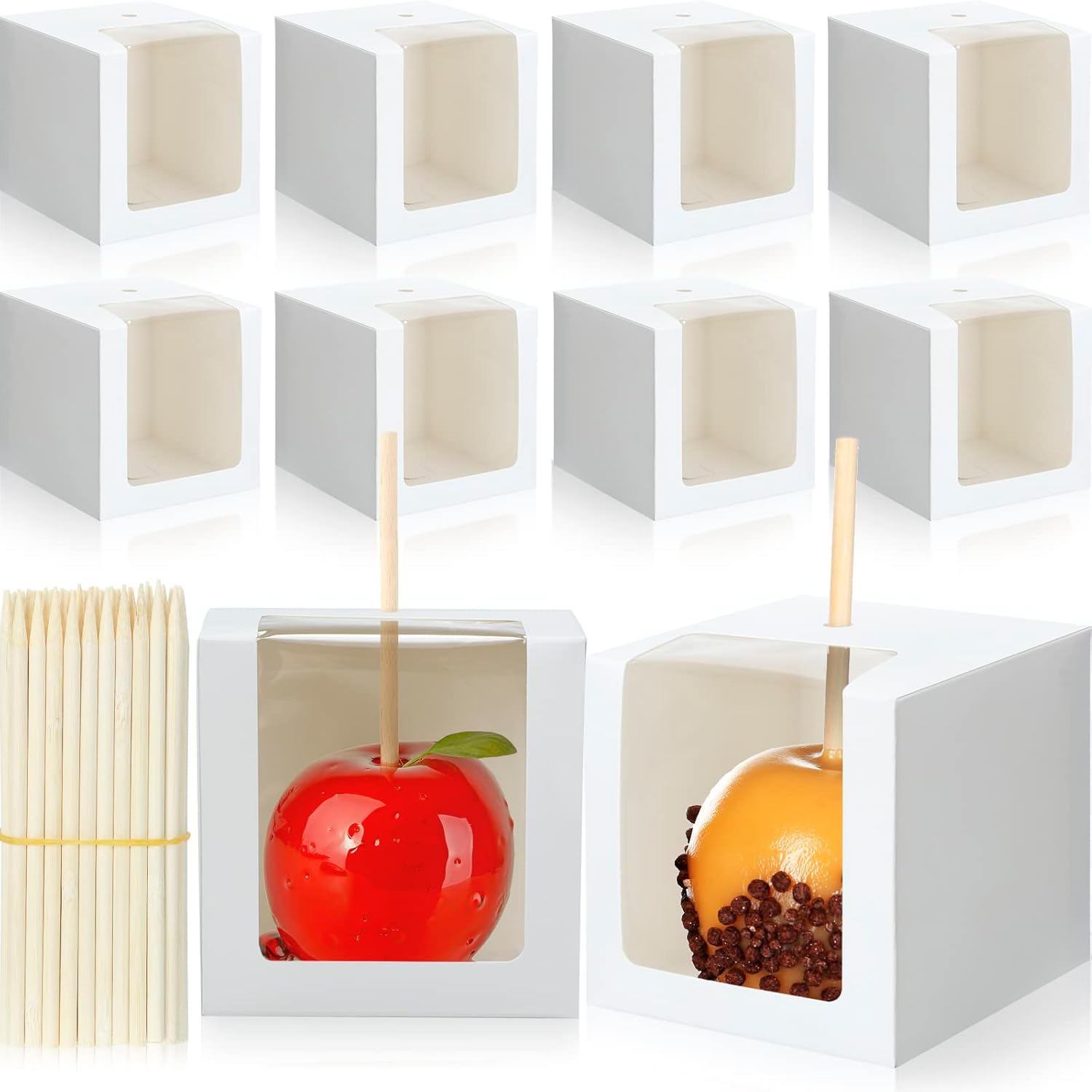 Amazon.com: 60 Pcs Kraft Candy Apple Boxes with Hole and Stick 4" x 4 ...
