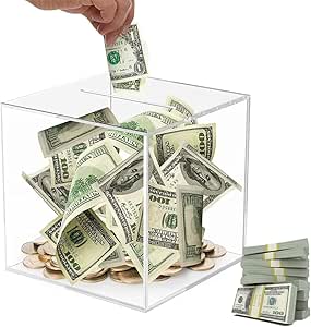 Hojalis Clear Acrylic Money Box, 12x12x12cm Square Savings Box, Break ...