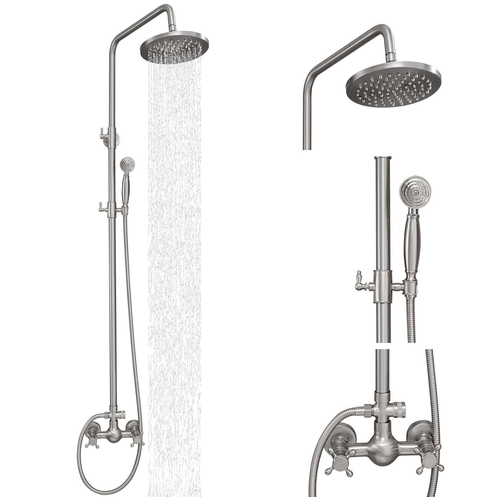 BWE Outdoor Shower Fixture Brushed Nickel Exposed Shower Faucet Combo ...
