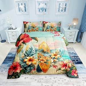 Amazon.com: Manfei Surfing Kids Comforter Set Full Size,Tropical Palm ...
