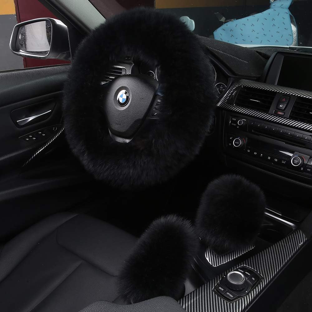 Amazon.com: ixiton 3Pcs/Set Fashion Faux Wool Fur Furry Steering Wheel ...