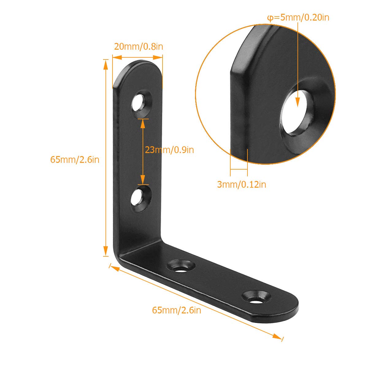 30Pcs Black Corner Brace, Cast Iron 60MM X 60MM X 20MM L Shape Bracket ...