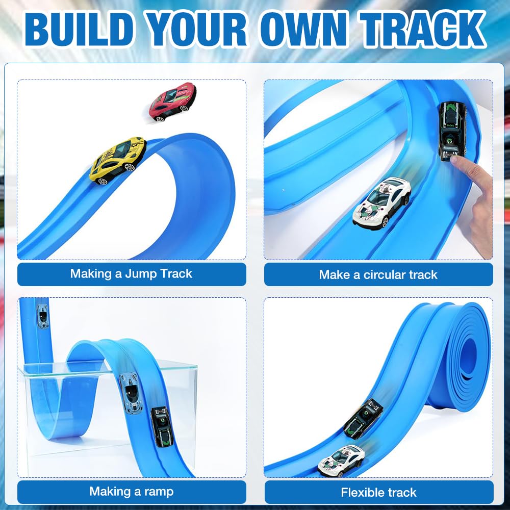CLIUNT Car Track 4M Includes 4 Cars, Car Race Track, Flexible Race ...
