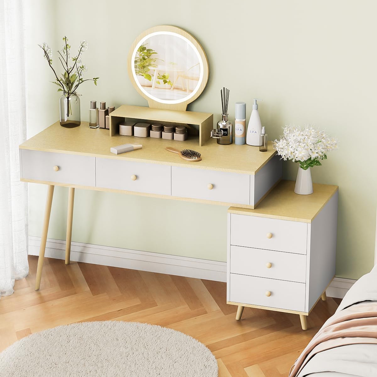 UNKKS Tocador Vanity, Tocador con Almacenamiento de Joyas, Cajón Oculto ...