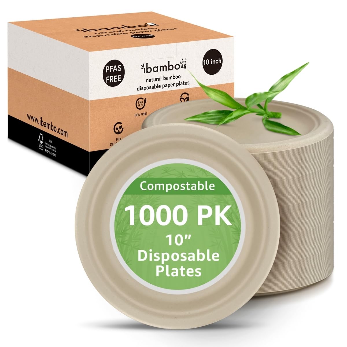 Amazon.com: ibambo 1000 Pack Disposable Bamboo Paper Plates (10 inch ...