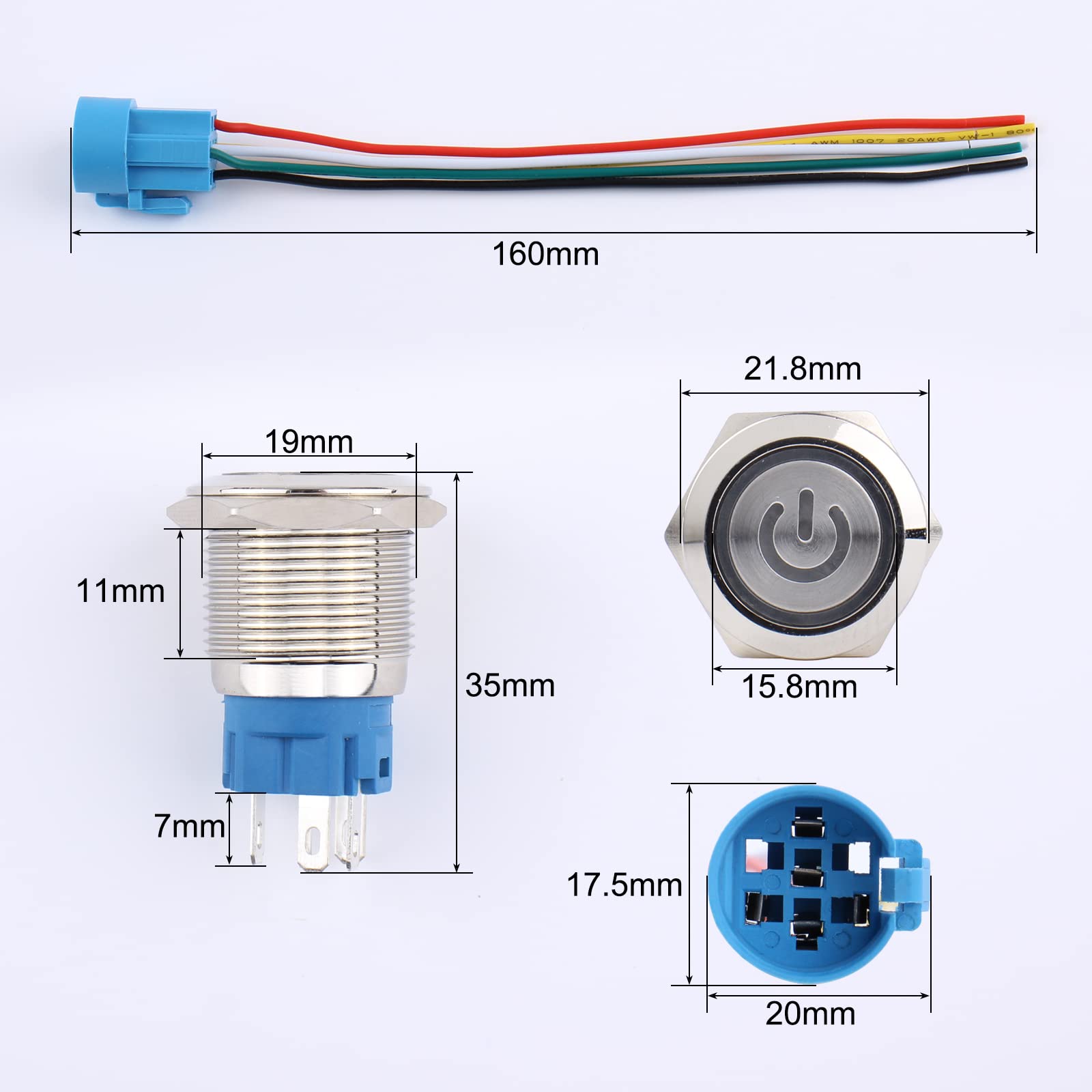 Snapklik.com : DMWD 2PCS 19mm Latching Push Button Switch 12V-24V On ...
