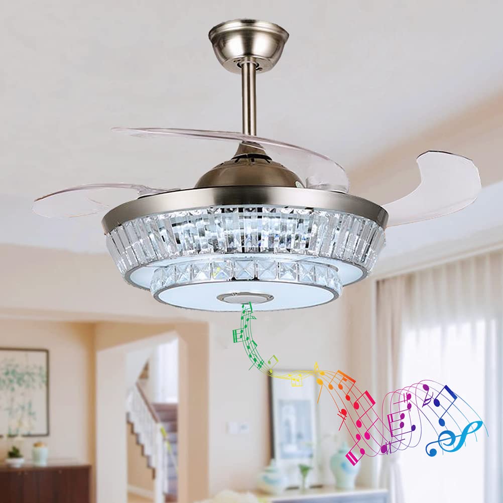 Buy RuiWing 42in Crystal Ceiling Fan with Light and Bluetooth Speaker ...