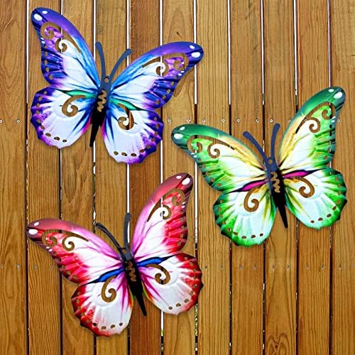 Amazon.com : LLdress 10.6" Metal Butterfly Wall Decor Indoor Outdoor, 3 ...