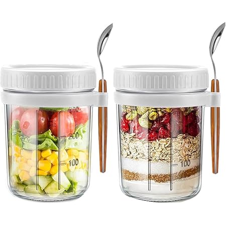 Amazon.com: SUREHOME Overnight Oats Containers with Lids and Spoon, 16 Oz Glass Mason Jars for ...