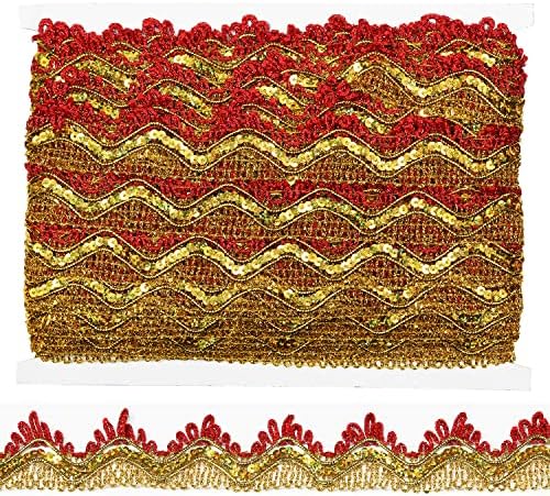 Amazon.com: Tibaoffy Long 14 Yard Wide 35mm/1.37inch Red Gold with Gold ...