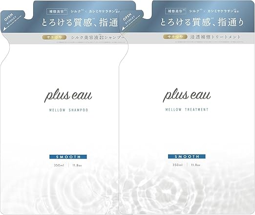 Amazon | plus eau プリュスオー シャンプー トリートメント メロウ シルク美容液成分配合 シリコンフリー 詰替え用 セット 350ml 2本セット | plus eau ...
