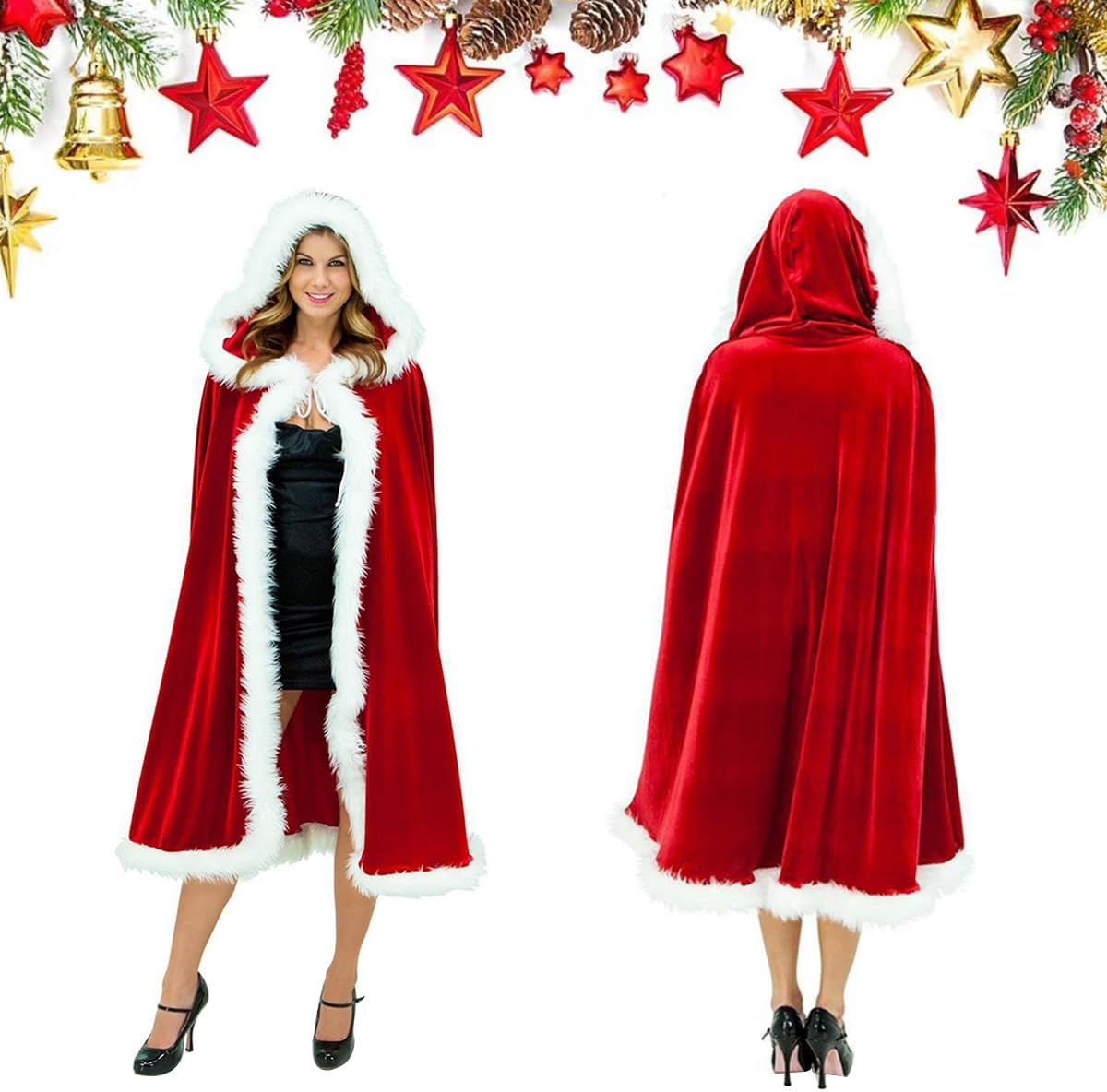 Y-box Women's Christmas Cloak Santa Hooded Cape Costume Christmas Cloak ...