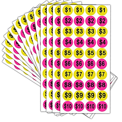 Amazon.com : YOUOK Price Stickers,1 Inch Fluorescent Yellow Pink Round ...