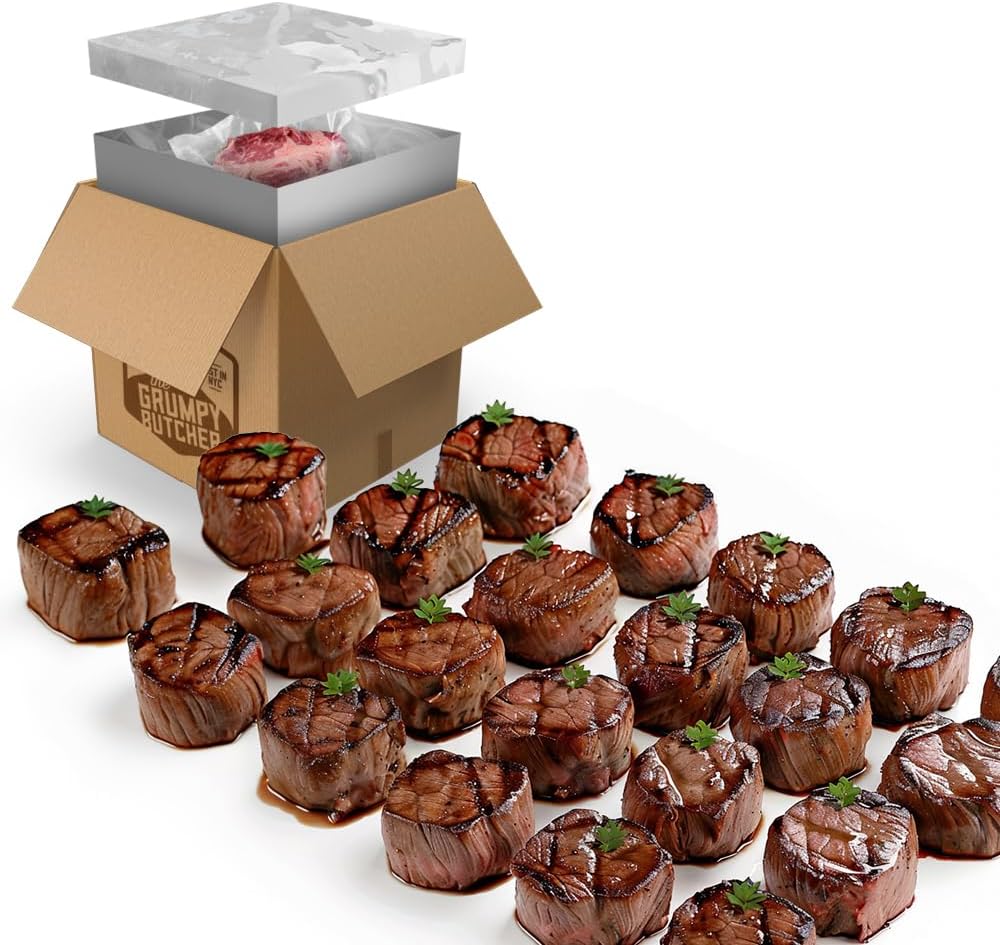 Amazon.com: Grumpy Butcher Large Filet Mignon Steak (8 oz each, 24 Pack ...