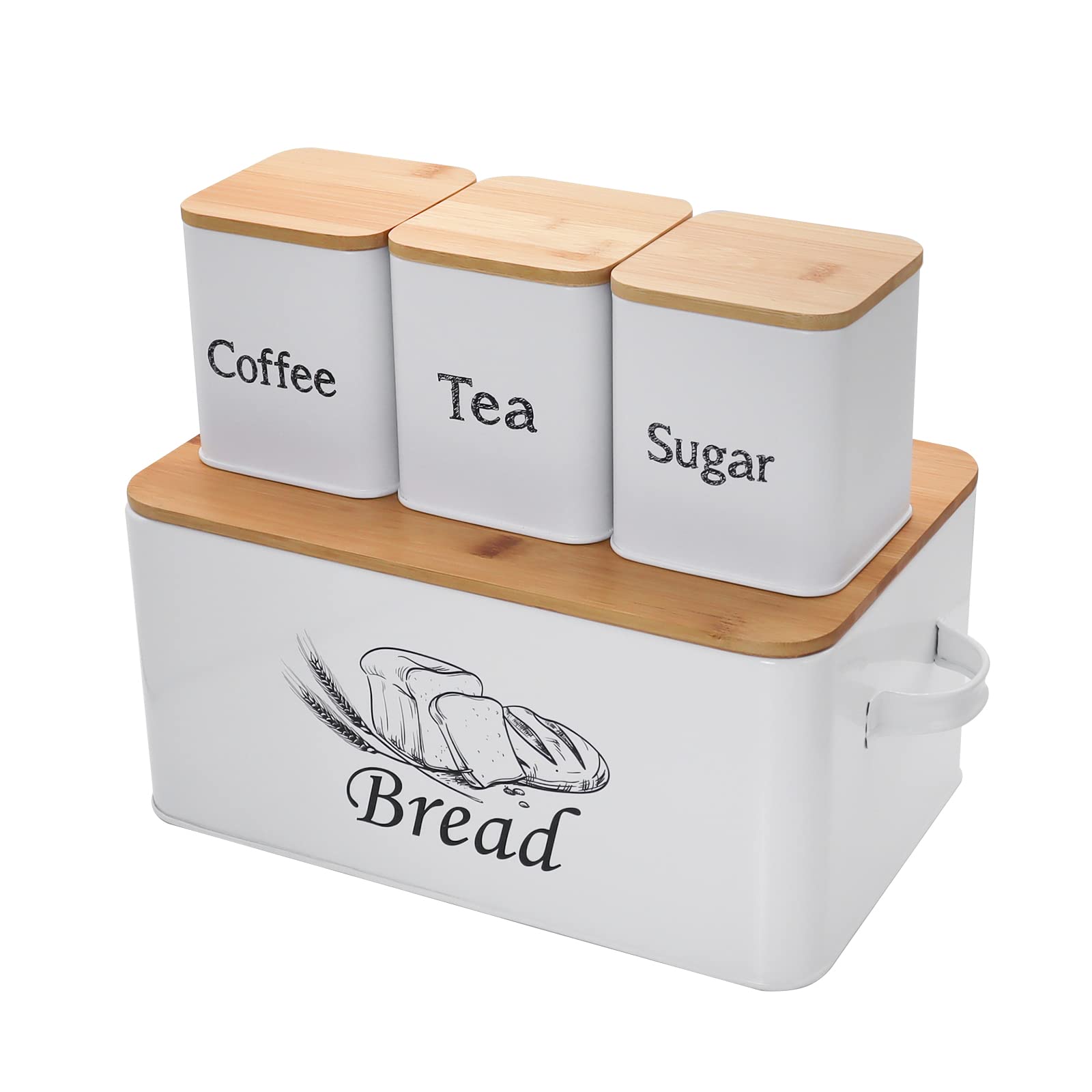 Amazon.com: SOTECH Bread Box with 3pcs Jars Coffee Sugar Tea for ...
