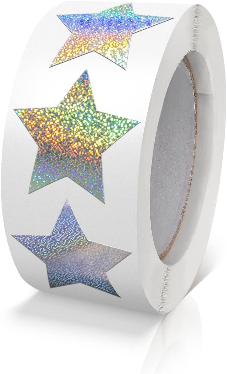 Amazon.com : Red Star Stickers Roll 1 inch Self Adhesive Sparkly Shiny ...