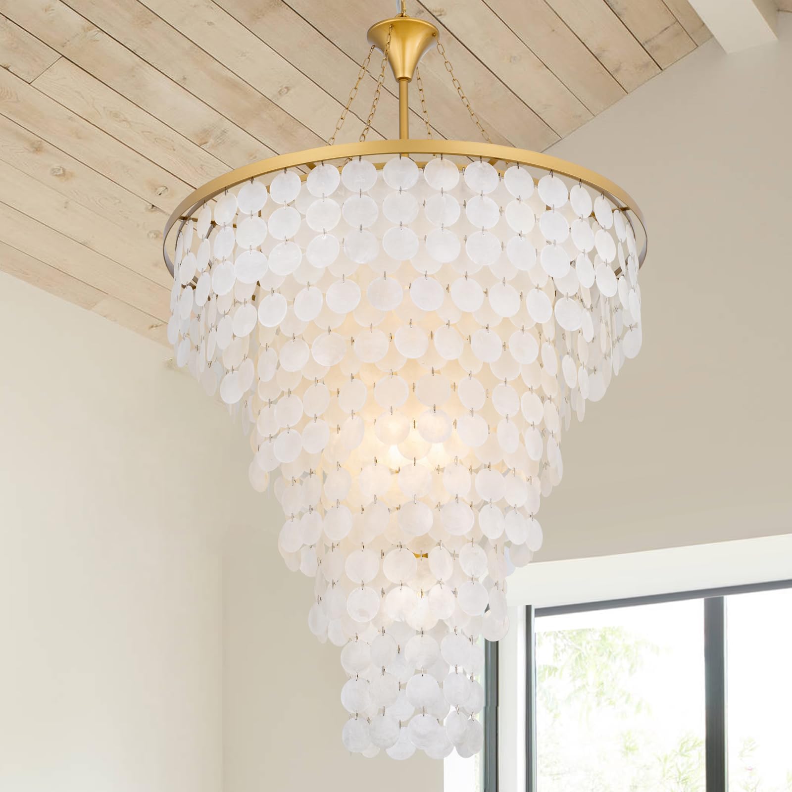 Wellmet Coastal Capiz Shell Chandelier, 9 Lights Beach Light Fixture ...