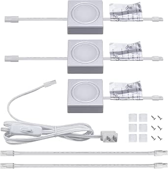 LUMILAND Wired LED Puck Lights Square 2.68" Wide 3000K, 120V Plug-in or ...