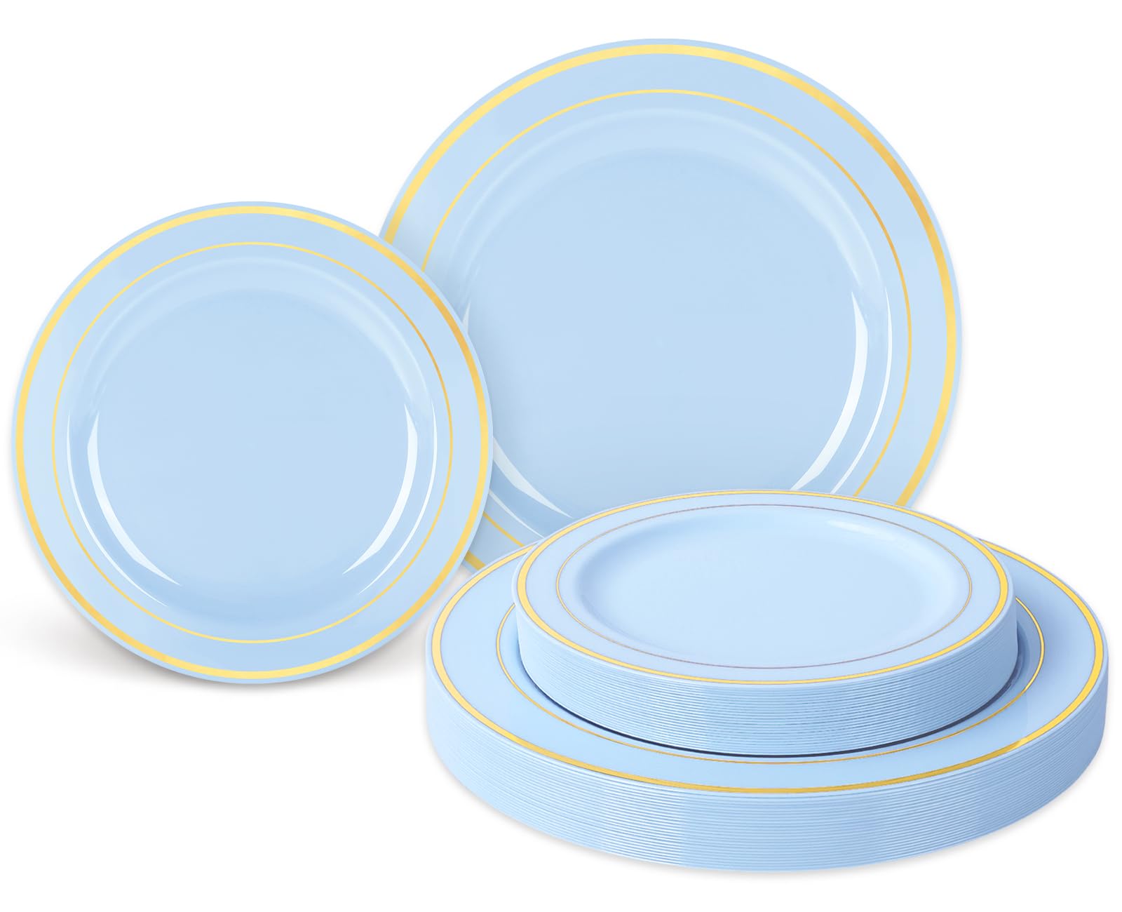 Amazon.com | Whaline 50Pcs Baby Blue Plastic Plate Gold Foil Bordered ...
