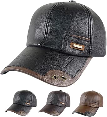 Amazon.com: Leather Ball Caps for Men, Stylish Windproof Warm PU ...