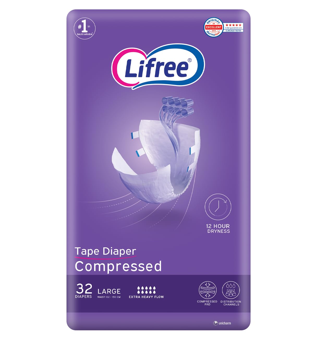 Lifree Compressed Adult Diaper Tape, Large Size, 8 Cup Absorbency, Mega ...