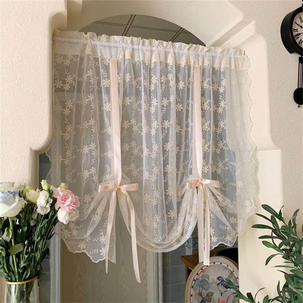 Amazon.com: KMSG Pink Bowknot Tie Up Kitchen Curtain Floral Balloon ...