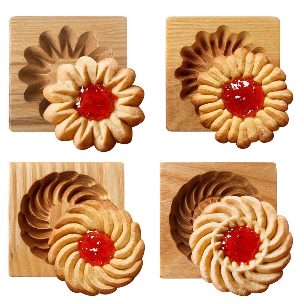Amazon.com: 4Pcs Wooden Cookie Biscuit Mold Cookie Cutters Wooden ...