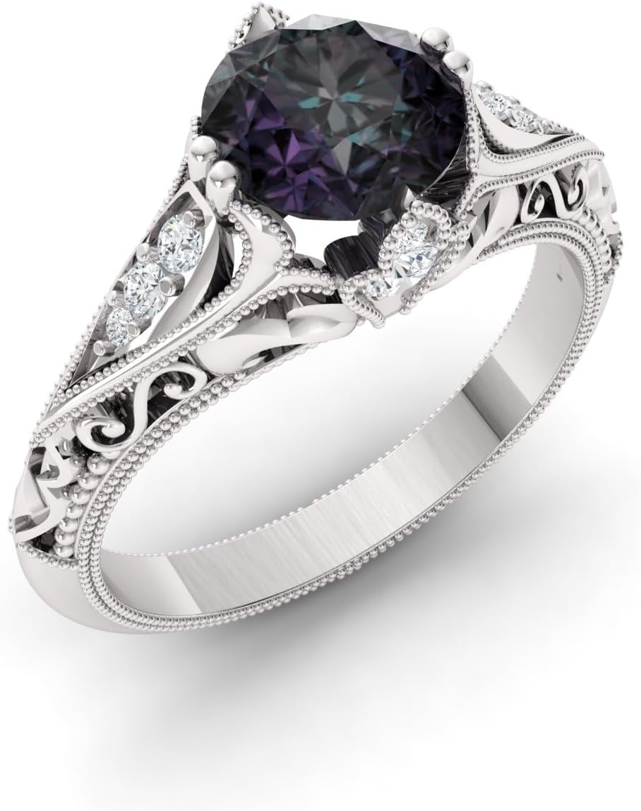 Diamondere Natural and Certified Lab-Alexandrite and Diamond Engagement ...