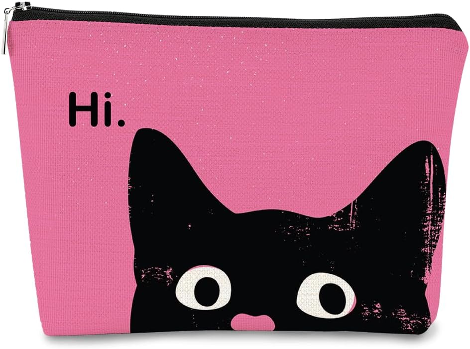 Amazon.com: BARPERY Hot Pink Cat Makeup Bag, Cat Gifts, Cosmetic Bag ...