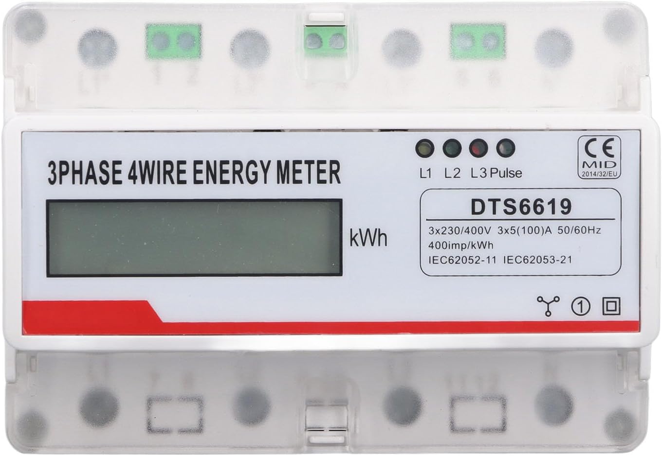 3 Phase 4 Wire Energy Meter 7P Power Consumption Meter 35mm Rail ...