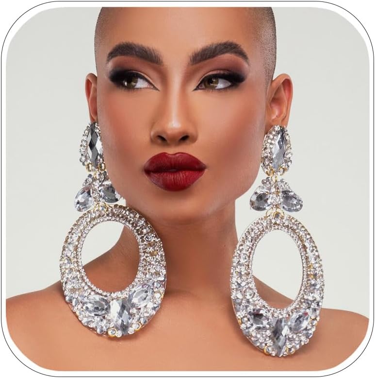 Amazon.com: XSBODY Rhinestone Large Drag Queen Earrings Oversized Jewelry Crystal Costume Dangle ...