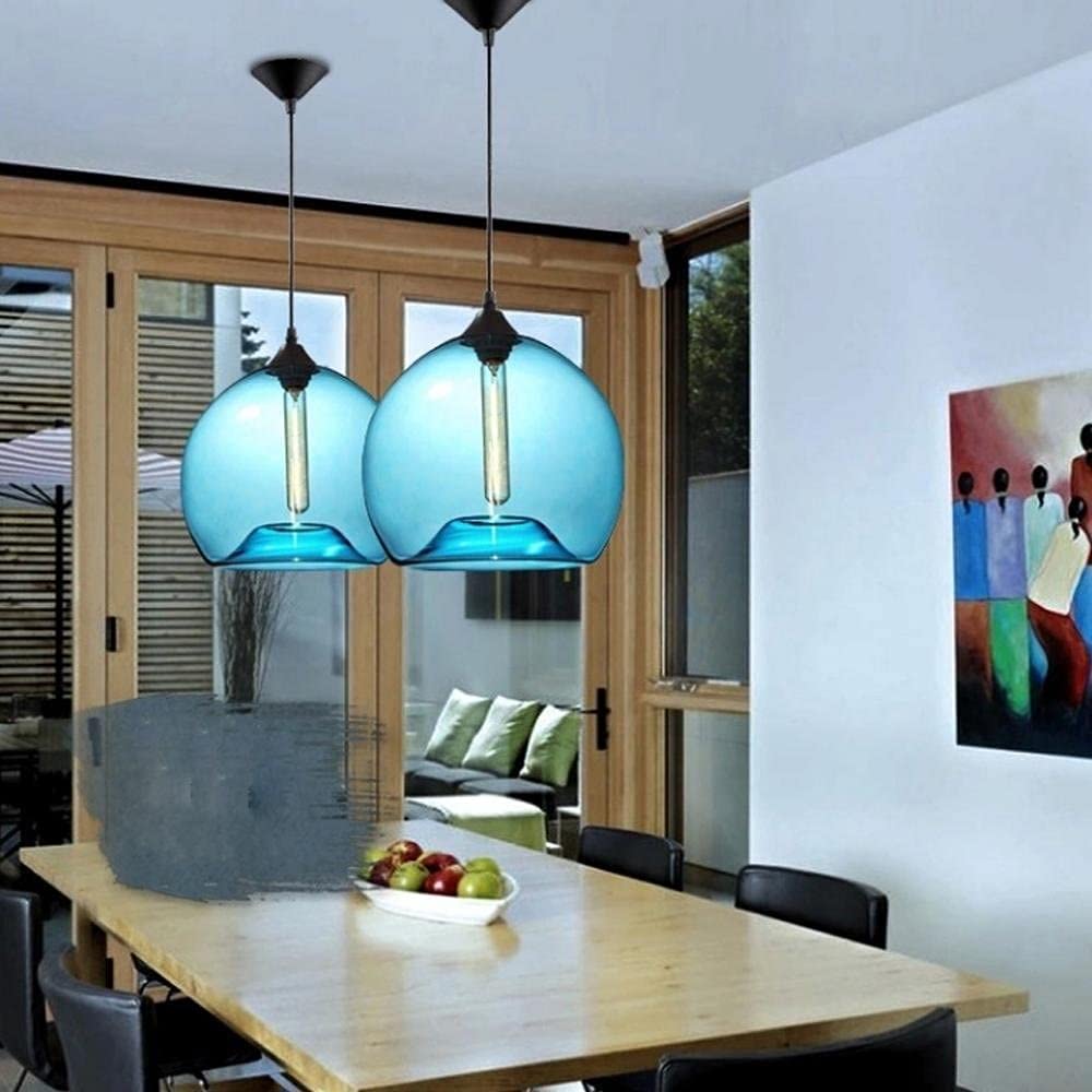 Iron Blue Glass Chandeliers Modern Pendant Light LED Light Source Blue