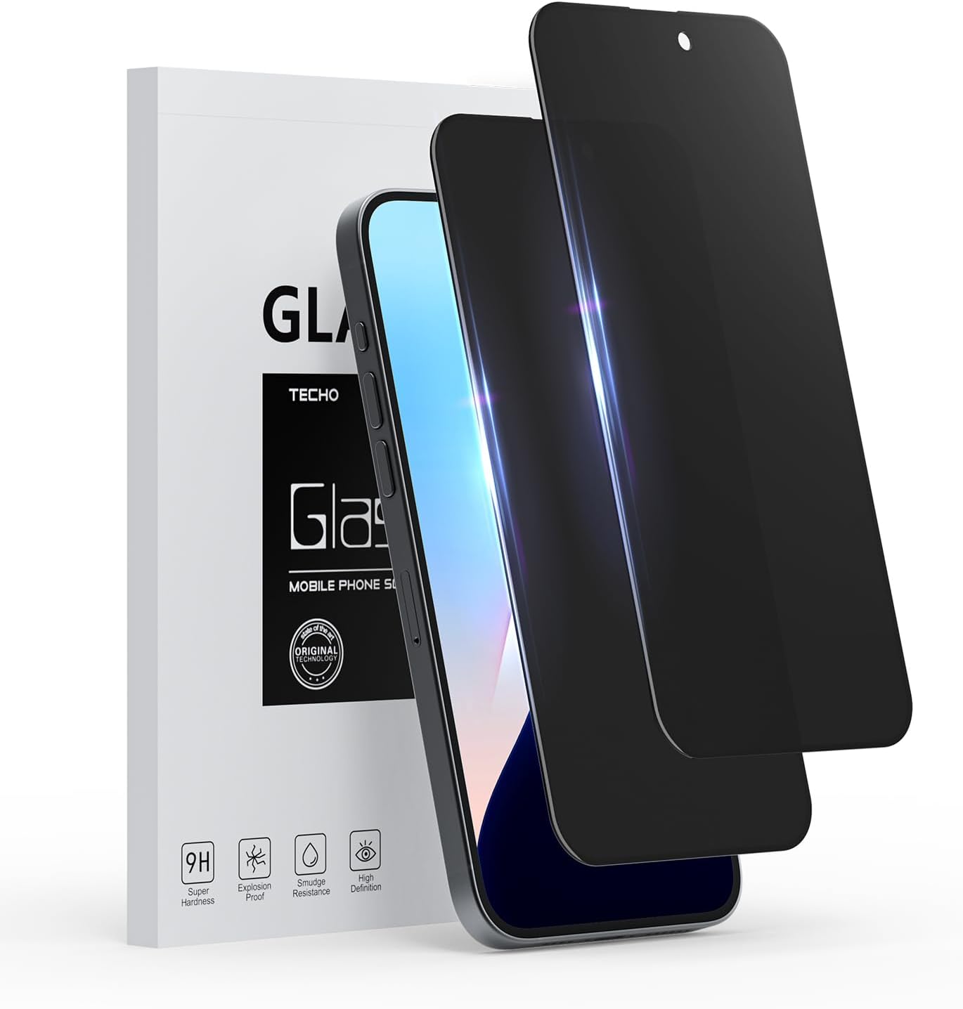 Amazon.com: TECHO Privacy Screen Protector for iPhone 16 Pro Tempered Glass Film, Full Coverage ...
