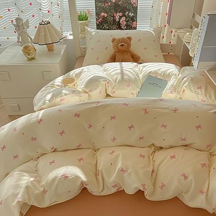 Covebett Duvet Cover Sets Single Size Pink Bow Heart Bowknot Washed ...