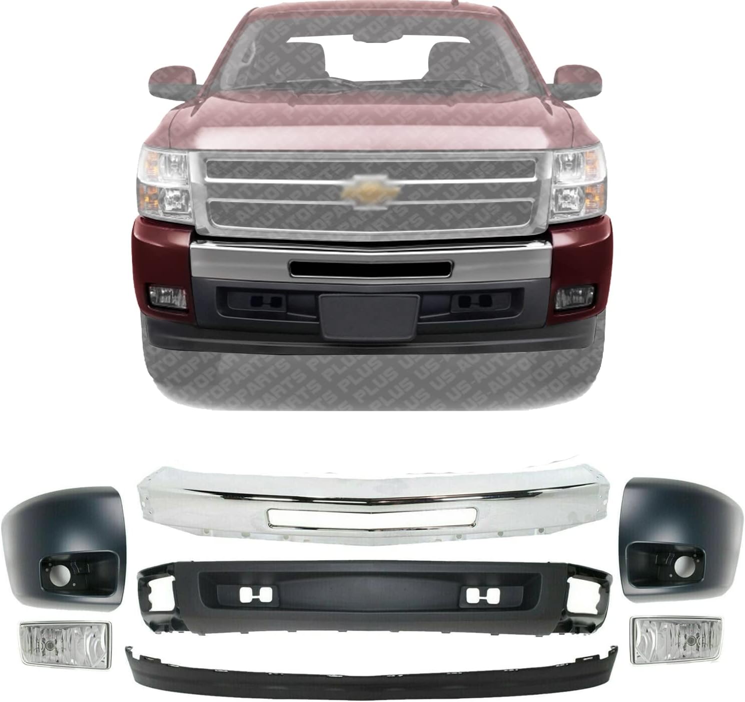Amazon.com: US AUTO PARTS PLUS New Front Bumper Chrome Steel + Lower ...