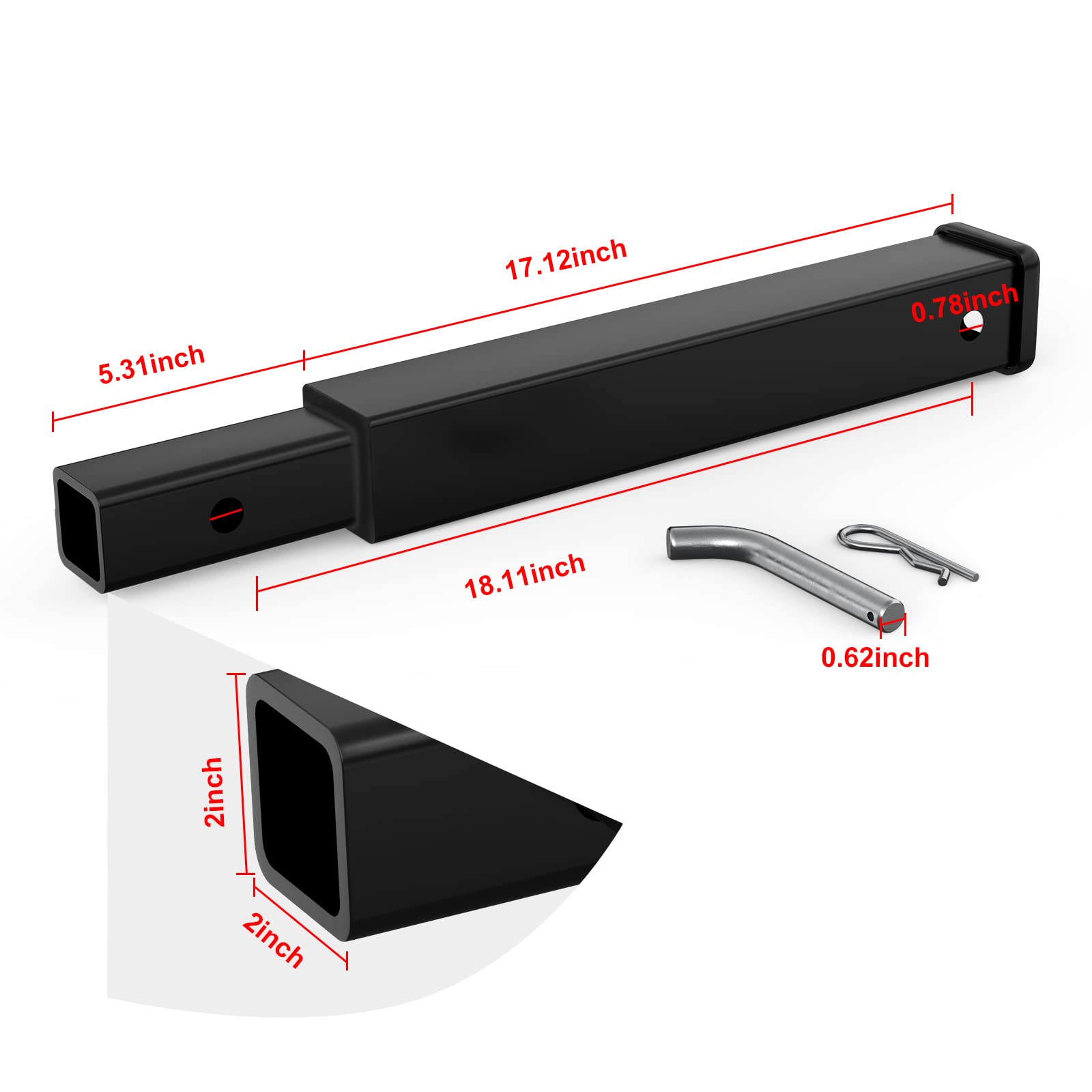 Snapklik.com : Black 18 Inch Trailer Hitch Extender, 2-inch Trailer ...