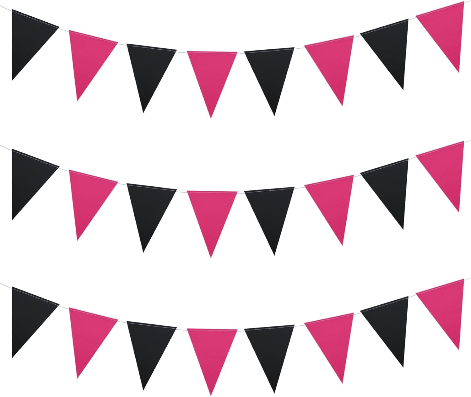 Amazon.com: Meetppy 30 Feet 48pcs Triangle Flags Hot Pink and Black ...