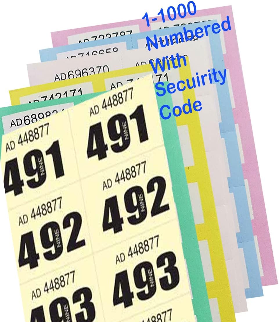 Vsource4u 1-1000 Raffle Tickets - Assorted Colours, Jumbo Numbers ...