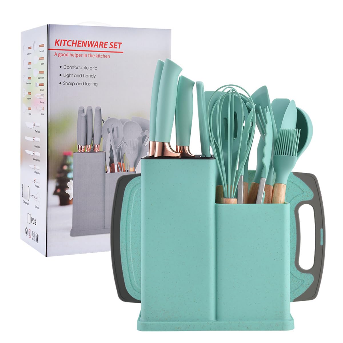 Amazon.com: 19 Pieces Kitchen Utensils and Knife Set with Block ...