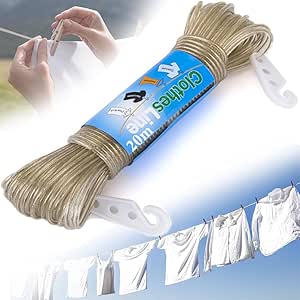 20m/66ft Washing Line Rope Strong Steel Core Laundry Clothes Lines ...