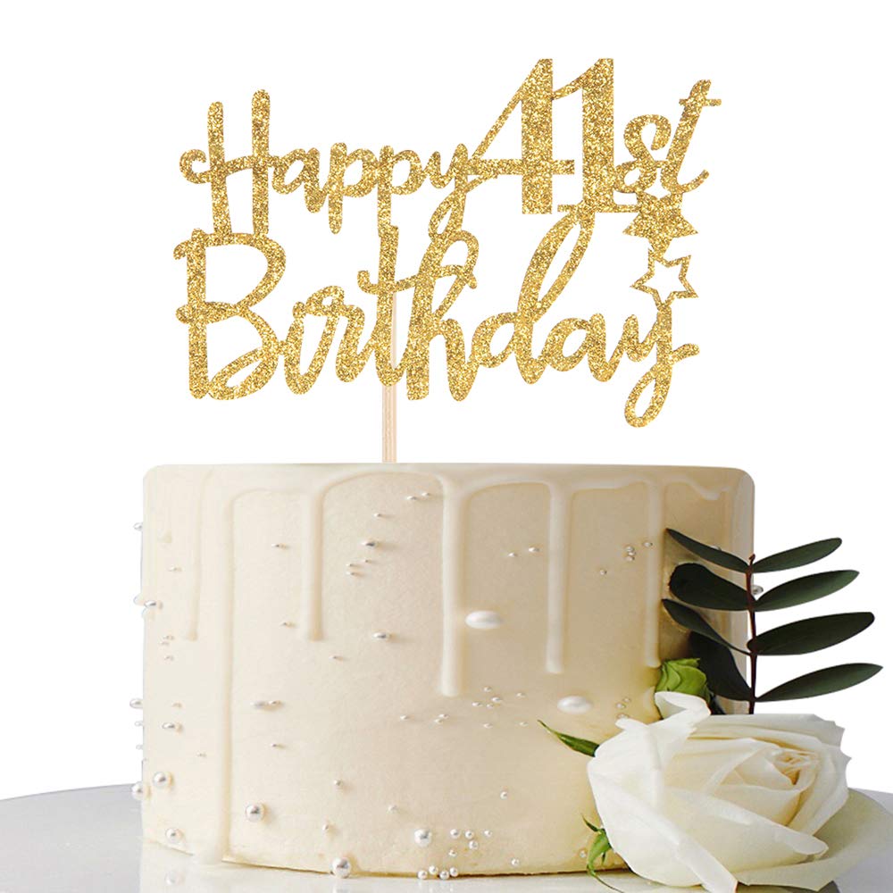 Buy Gold Glitter Happy 41st Birthday Cake Topper - 41 Cake Topper ...
