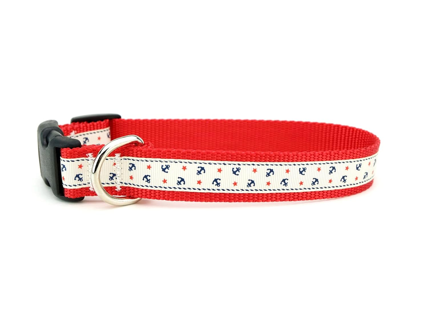 Amazon.com: Nautical Dog Collar - White Anchors on Red Dog Collar ...