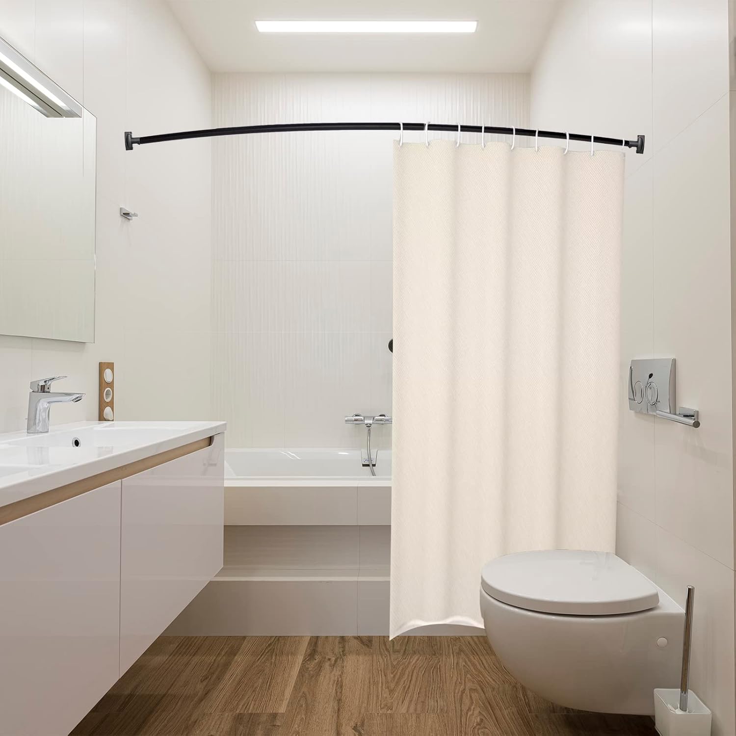 Curved Shower Curtain Rod 42-74 Inch Adjustable, Stainless Steel Shower ...